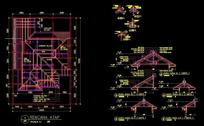 Referensi Gambar Kerja Atap dan Kuda-Kuda Kayu Dalam Bentuk DWG (File ...