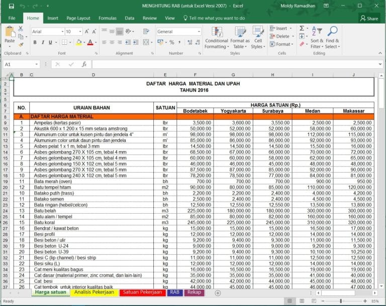 Menghitung Rencana Anggaran Biaya (RAB) Menggunakan Ms Excel - Asdar Id