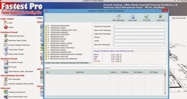 Aplikasi RAB atau Software RAB Fastest Pro - Asdar Id