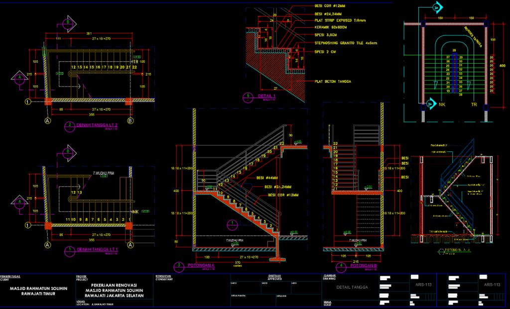 Download Gambar Detail Tangga Bentuk U Format AutoCAD - Asdar Id