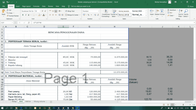 Contoh Rab Jalan Lingkungan Menggunakan Paving Blok/Batako - Asdar Id