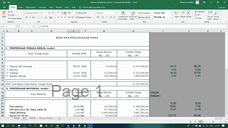 Contoh Rab Jalan Lingkungan Menggunakan Paving Blok/Batako - Asdar Id