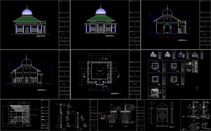 Download Gambar Masjid Persegi Ukuran 12x12m DWG AutoCAD - Asdar Id