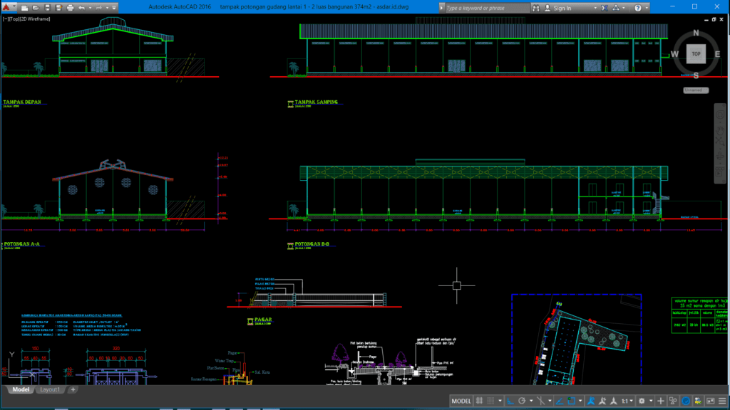 Download Gambar Gudang Sederhana 2 lantai Luas 374m2 Format DWG AutoCAD ...