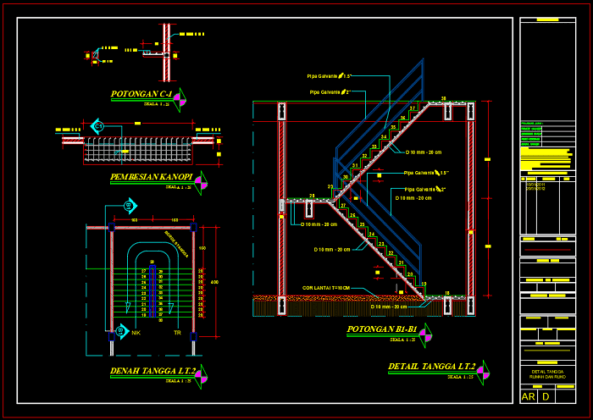 Download Gambar Kerja Detail Tangga Lantai 2 DWG AutoCAD - Asdar Id