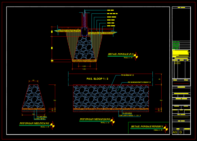Download Gambar Kerja Detail Pondasi Menerus DWG AutoCAD - Asdar Id