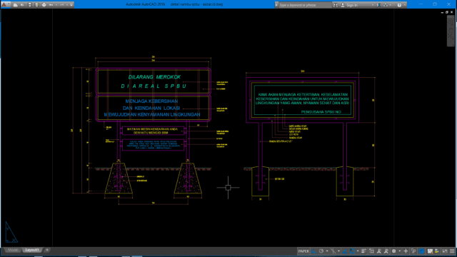 Download Gambar Detail Rambu SPBU Format DWG AutoCAD - Asdar Id
