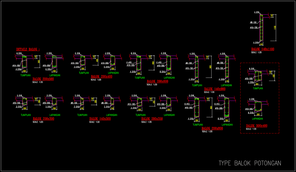 Download Detail dan Tipe Balok Potongan DWG AutoCAD - Asdar Id