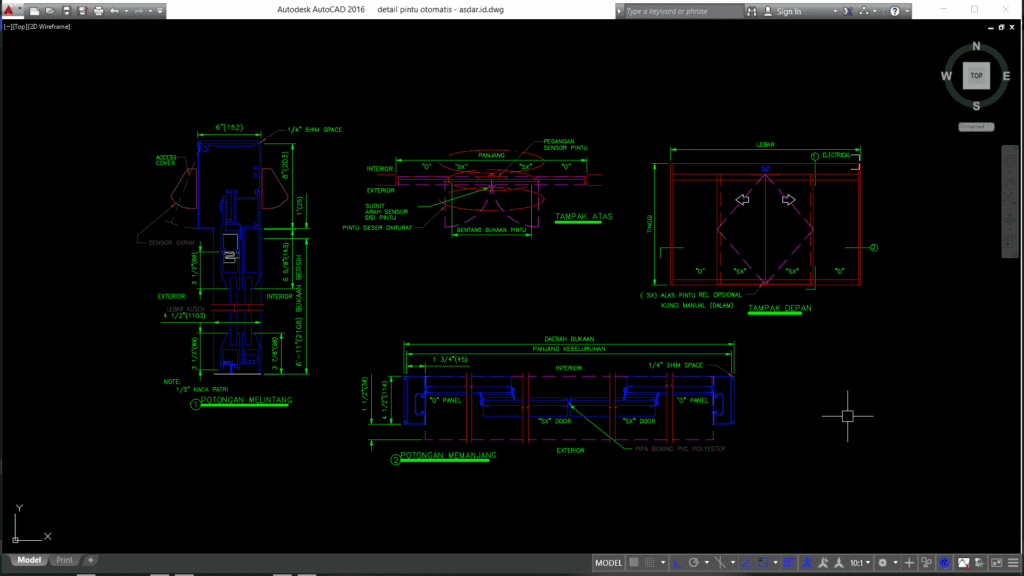 Download Gambar Detail Pintu Otomatis Format DWG AutoCAD - Asdar Id