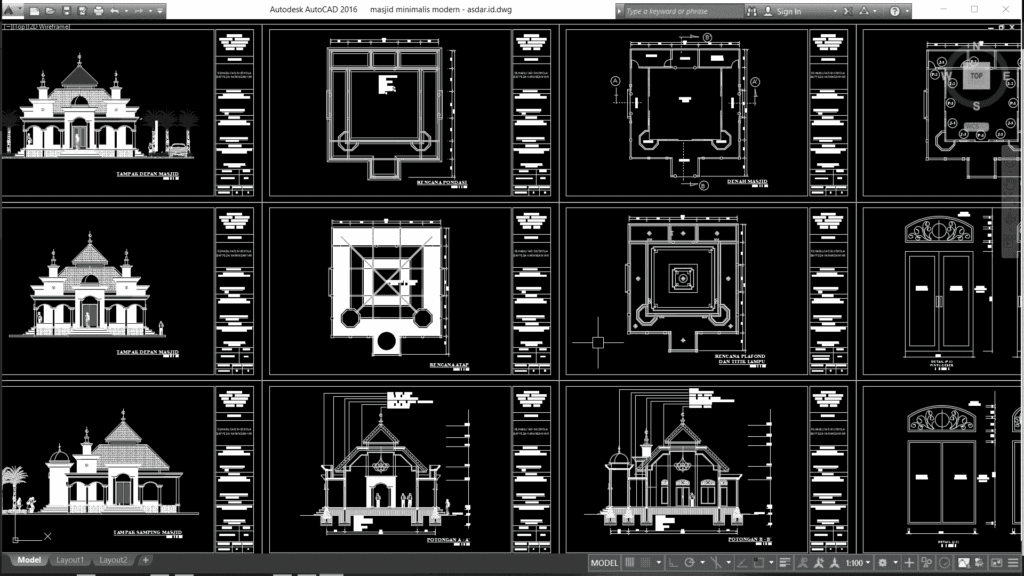 Download Gambar Masjid Minimalis Modern DWG AutoCAD - Asdar Id