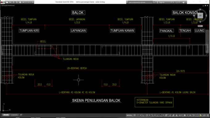 Download Gambar Skema Penulangan Balok Format DWG AutoCAD - Asdar Id