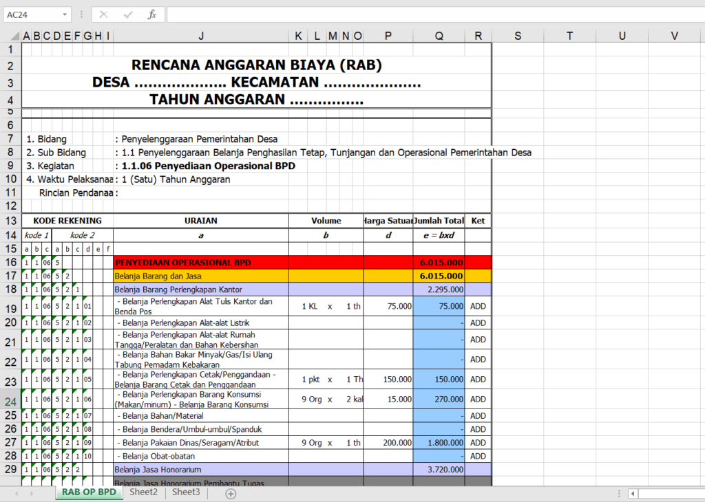 Download Contoh RAB Operasional BPD - Asdar Id