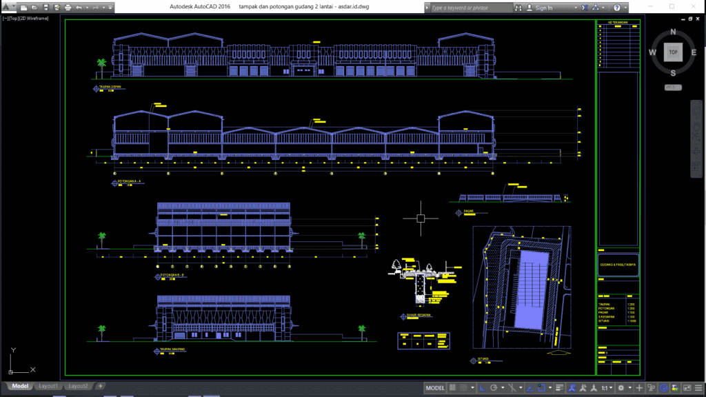 Download Gambar Gudang 2 lantai Format DWG AutoCAD - Asdar Id