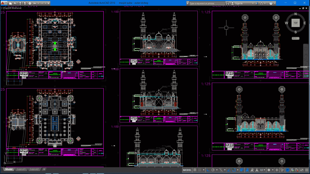 Download Desain Gambar Masjid Quba Format DWG AutoCAD - Asdar Id