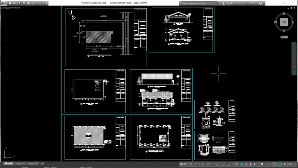 Download Desain Gedung Futsal File DWG AutoCAD - Asdar Id