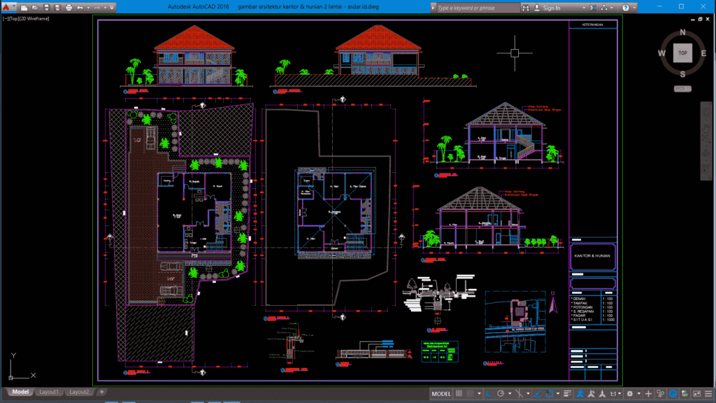 Download Desain Kantor dan Hunian 2 Lantai Format DWG AutoCAD - Asdar Id