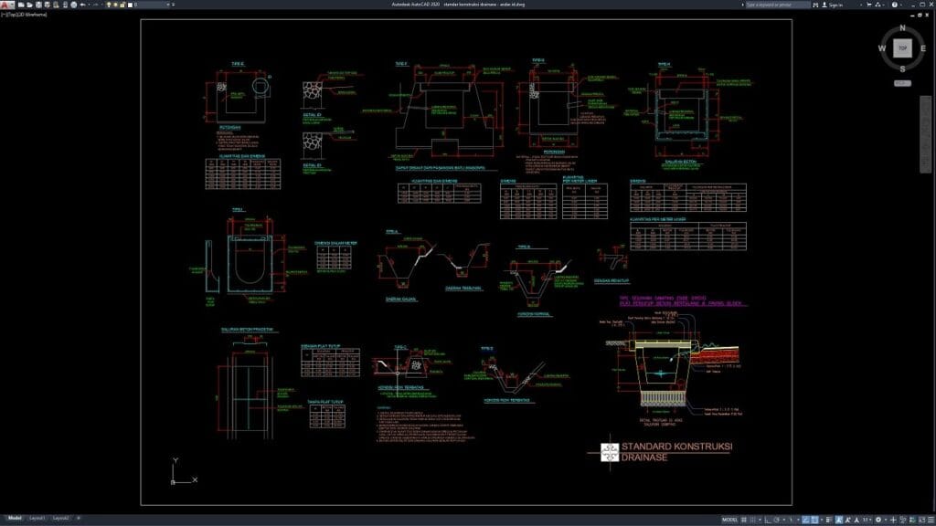Download Gambar Standar Konstruksi Drainase DWG AutoCAD - Asdar Id