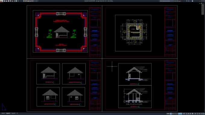 Download Desain Pos Jaga Ukuran 6m x 6m DWG AutoCAD - Asdar Id