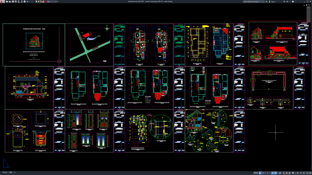 Download Desain Rumah 2 Lantai Type 200 m2 DWG AutoCAD - Asdar Id