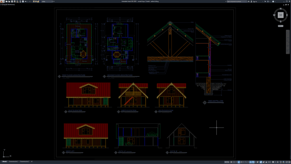 Download Desain Rumah Kayu 2 Lantai DWG AutoCAD - Asdar Id