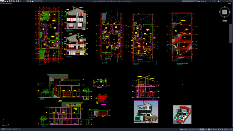 Download Desain Rumah Modern Atap Minimalis 3 Lantai DWG AutoCAD - Asdar Id