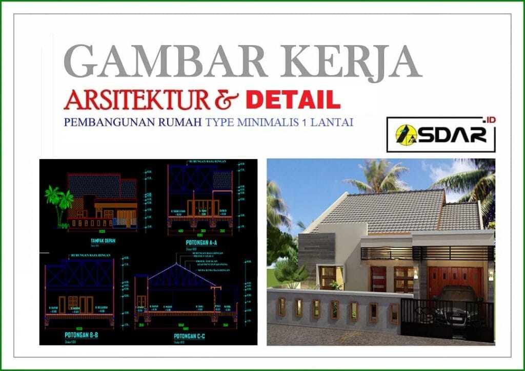 √(LENGKAP) Download Gambar Kerja Bestek Rumah 1 Lantai Type Minimalis DWG AutoCAD - Asdar Id