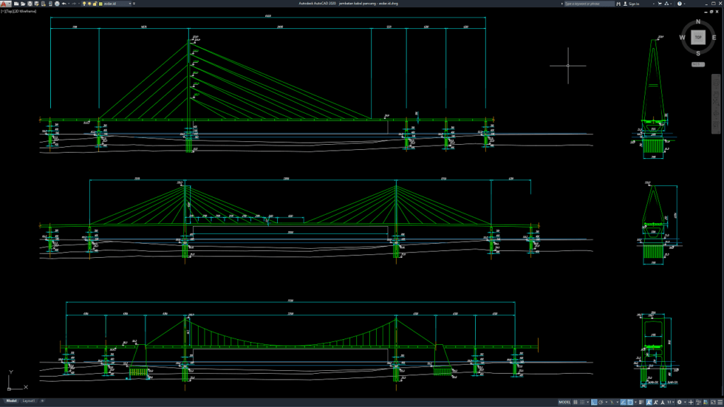 Download Gambar Jembatan Kabel Pancang DWG AutoCAD - Asdar Id
