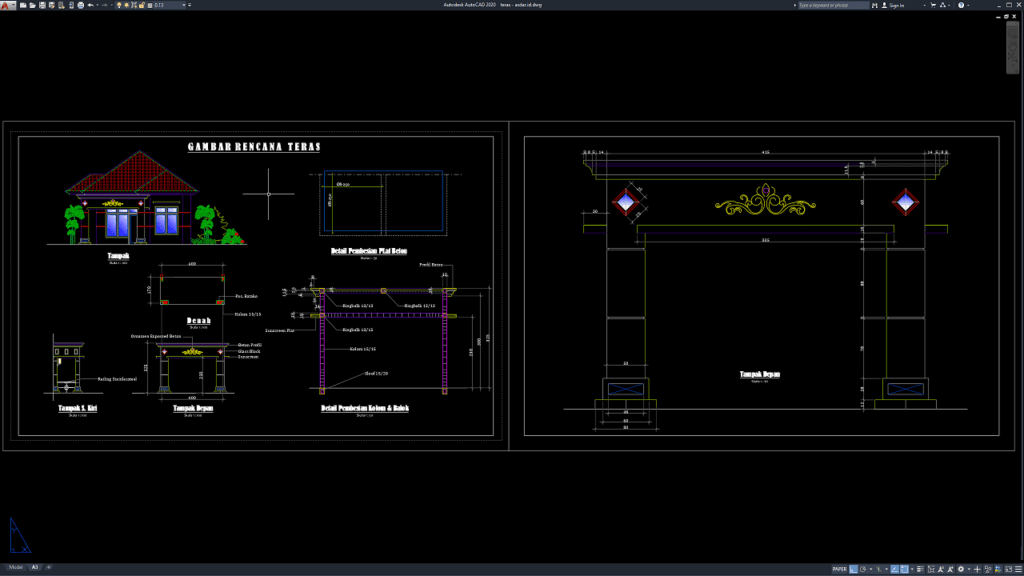 Download Gambar Rencana Teras DWG AutoCAD - Asdar Id