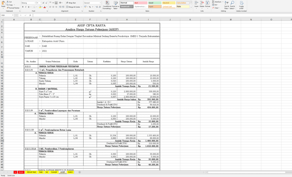 Download RAB Gedung Sekolah Tahun 2021 Format Excel - Asdar Id