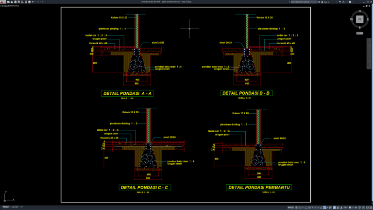 Download Gambar Detail Pondasi Menerus DWG AutoCAD - Asdar Id