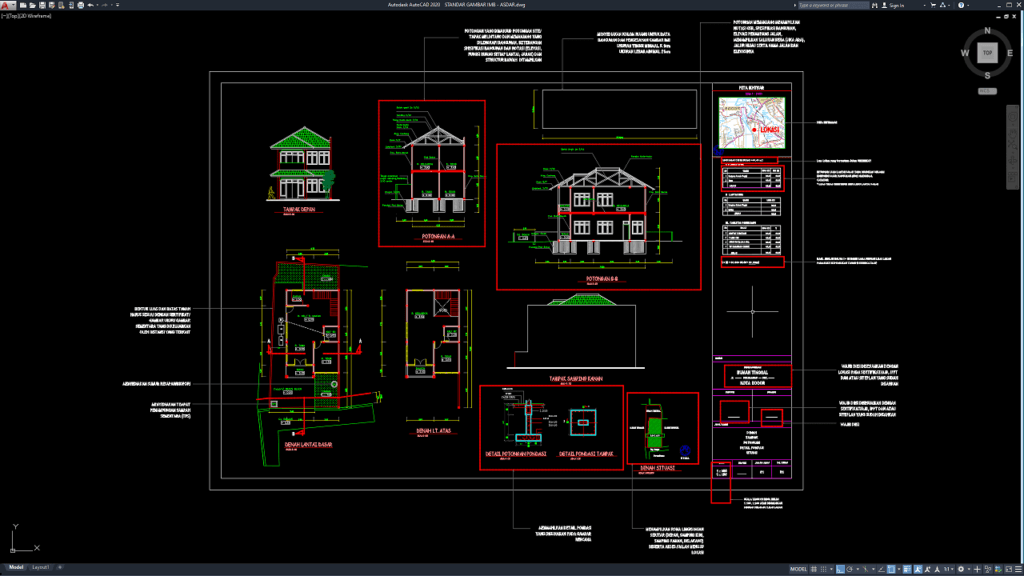 Download Contoh Standar Gambar Rumah IMB Format DWG AutoCAD - Asdar Id