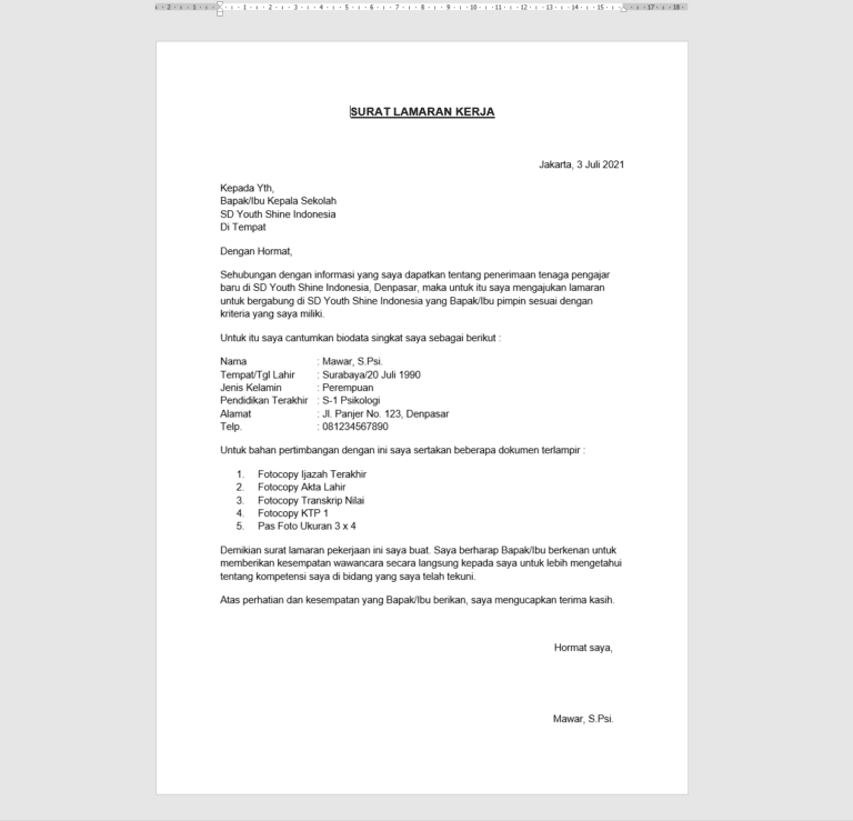 Download Template/Contoh Surat Lamaran Kerja - Asdar Id