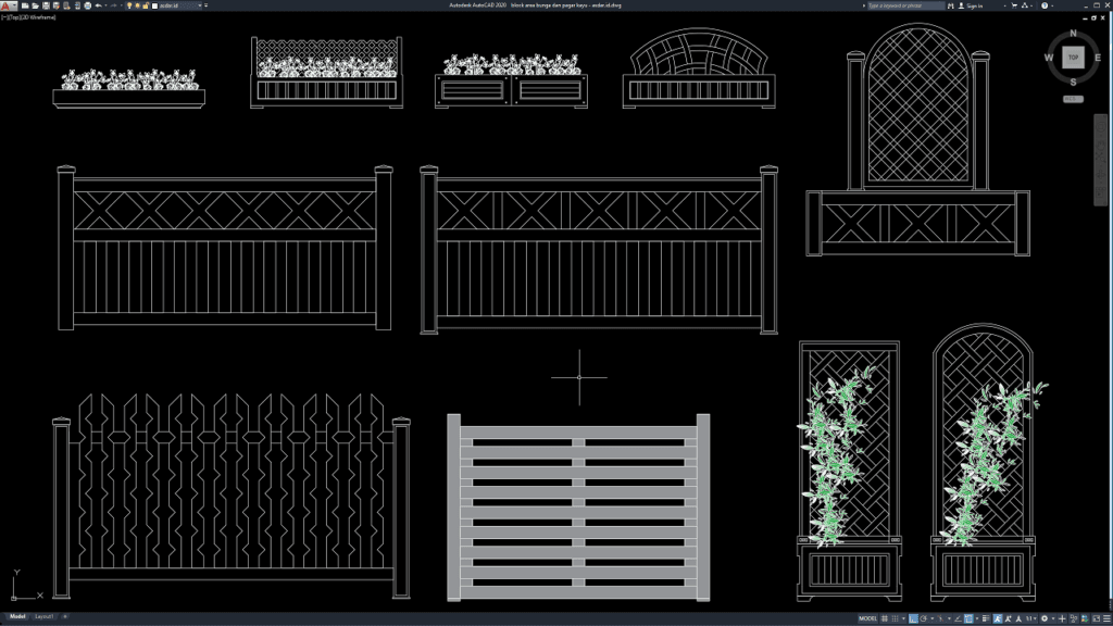 Download Block Area Bunga & Pagar Kayu DWG AutoCAD - Asdar Id