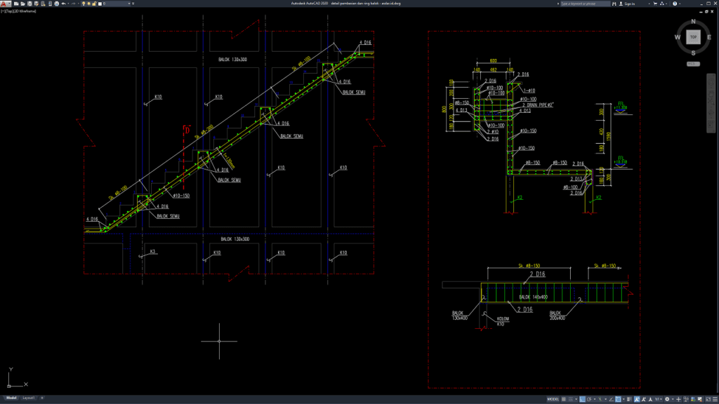 Download Detail Pembesian dan Ring Balok DWG AutoCAD - Asdar Id