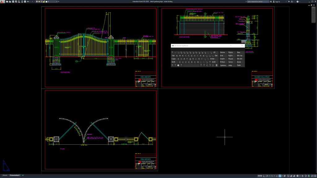 Download Gambar Detail Gerbang Baja DWG AutoCAD - Asdar Id