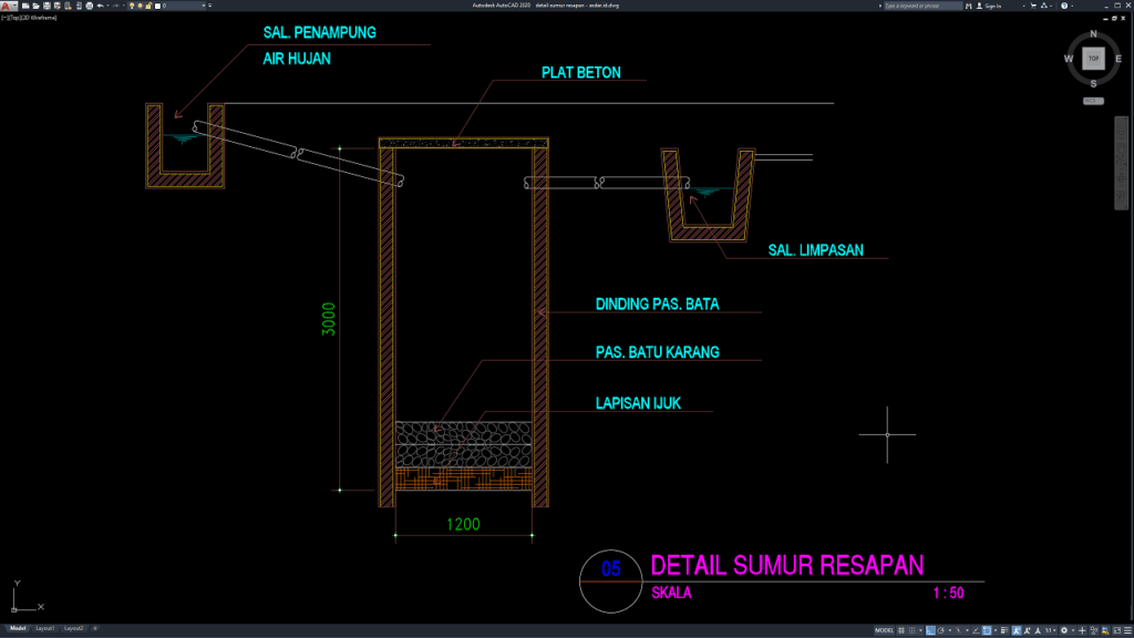 Download Gambar Detail Sumur Resapan DWG AutoCAD - Asdar Id