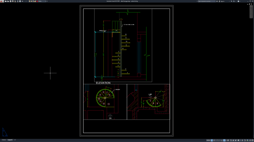 Download Gambar Detail Tangga Putar Baja DWG AutoCAD - Asdar Id
