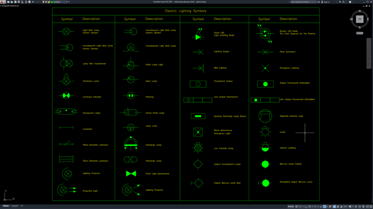 Download Gambar Simbol Pencahayaan Listrik DWG AutoCAD - Asdar Id