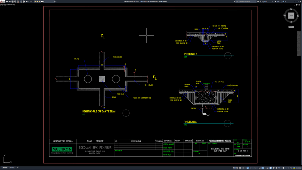 Download Gambar Detail Pile Cap dan Tie Beam DWG AutoCAD - Asdar Id