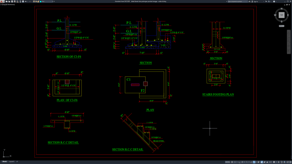 Download Gambar Detail Denah dan Potongan Pondasi Tangga DWG AutoCAD ...