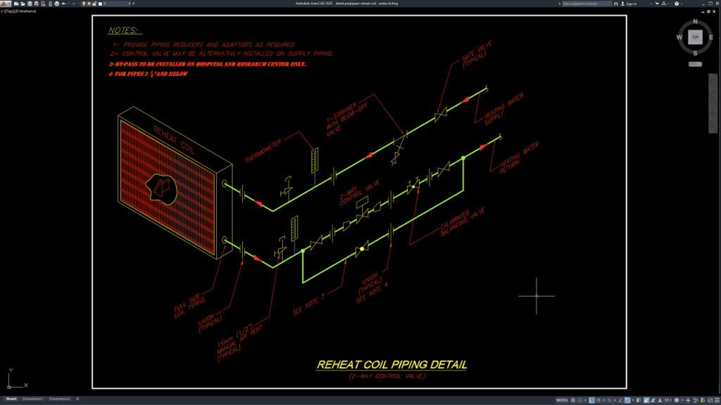 Download Gambar Detail Perpipaan Reheat Coil DWG AutoCAD - Asdar Id