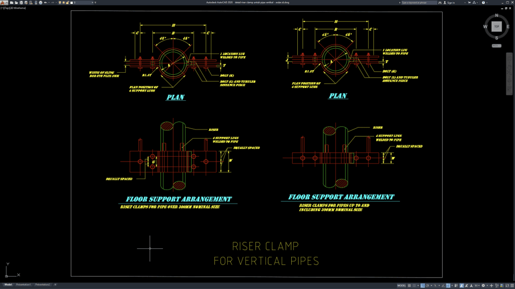 Download Detail Riser Clamp untuk Pipa Vertikal DWG AutoCAD - Asdar Id